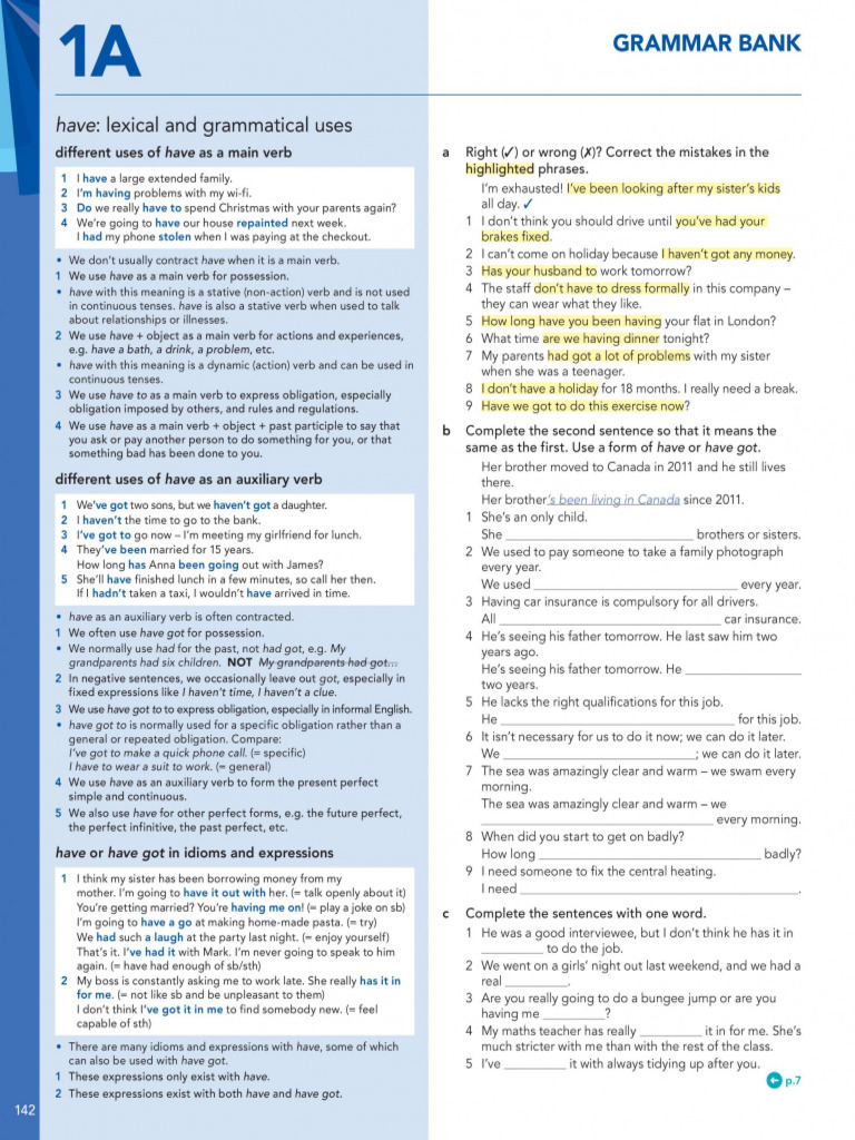 Grammar Bank 1A 1B English File 4th Edition Advanced - Student's Book | PDF