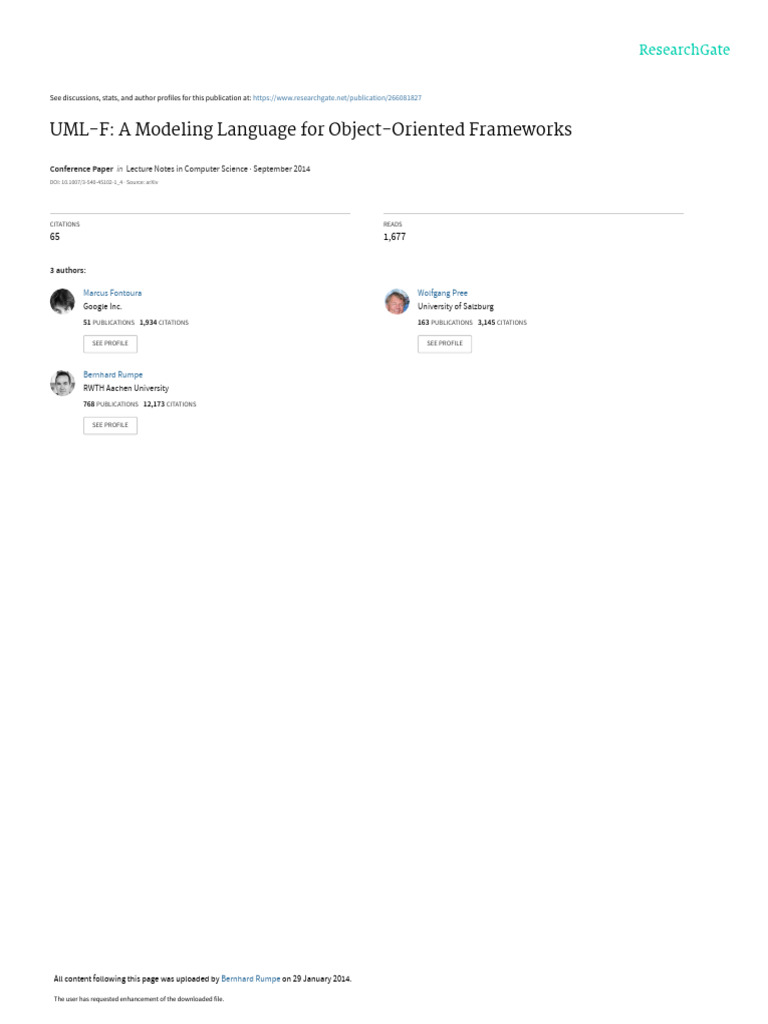 UML F A Modeling Language For Object Oriented Frameworks Techreport | PDF | Class (Computer ...