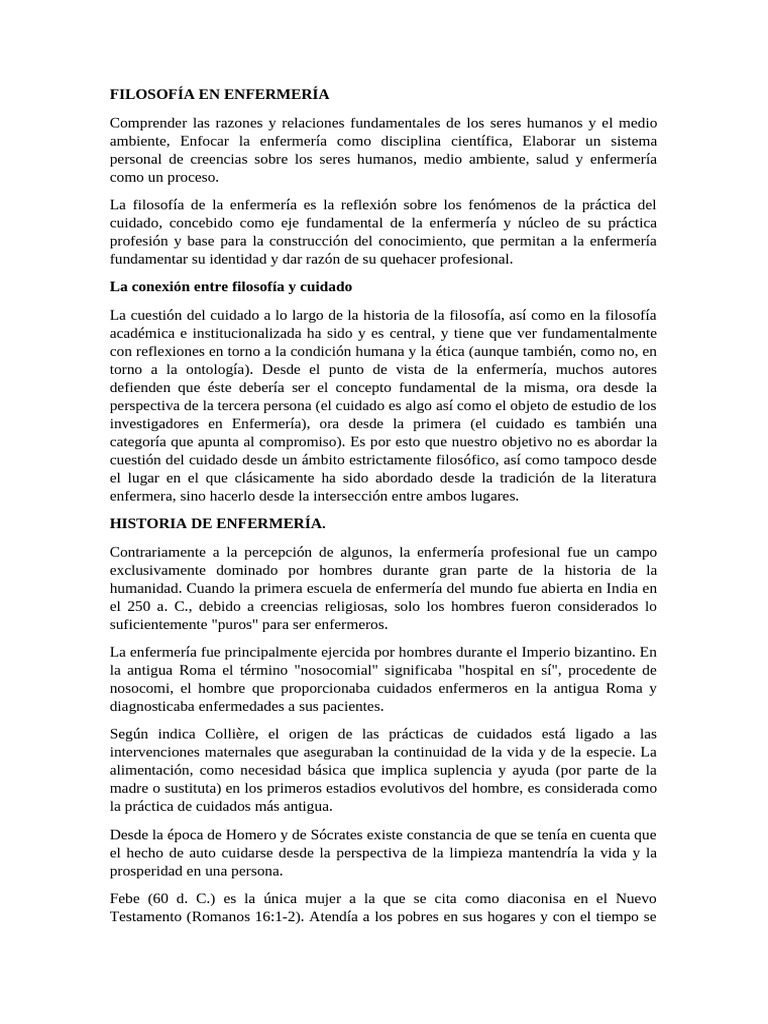Filosofía en Enfermería | PDF | Enfermería