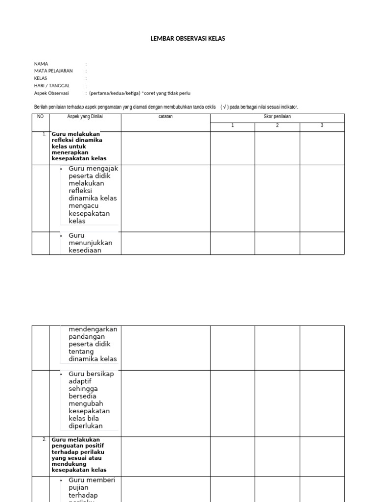Lembar Observasi Kelas | PDF