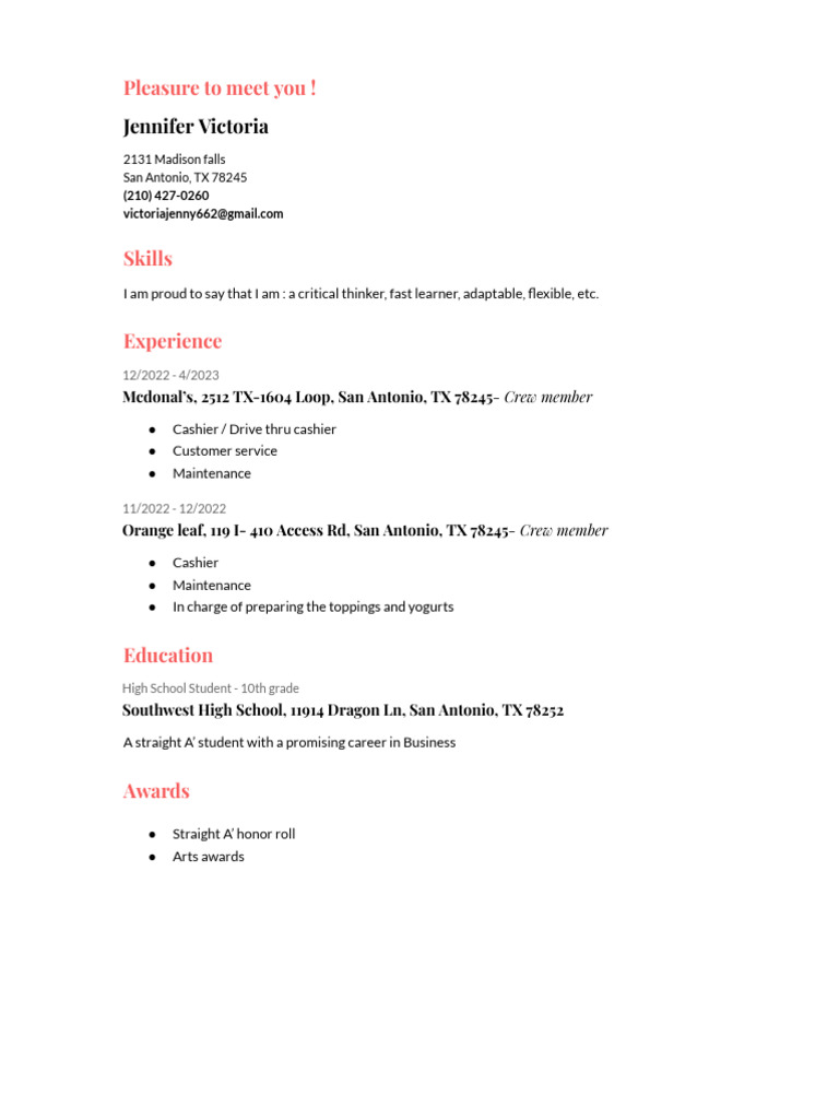 Jennifer Victoria: Pleasure To Meet You ! | PDF