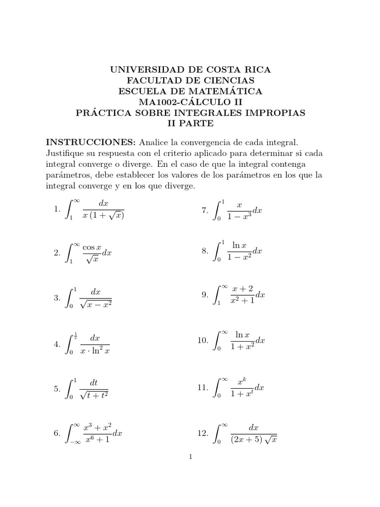 Práctica de Integrales Impropias_II Parte | PDF