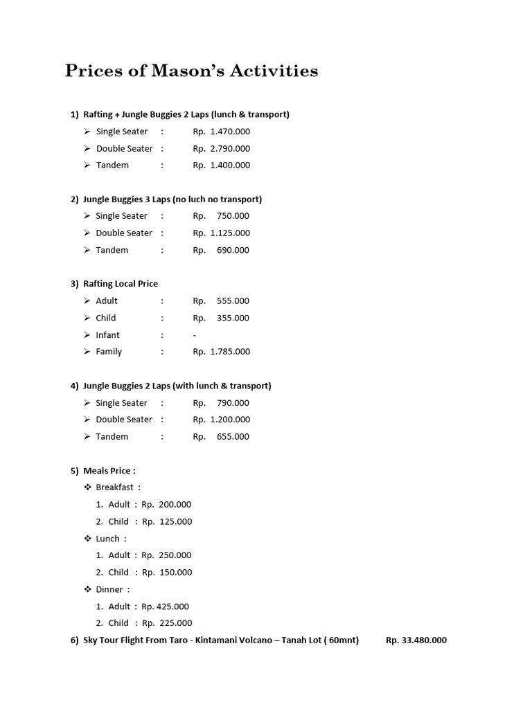 Prices of Mason's Activity | PDF