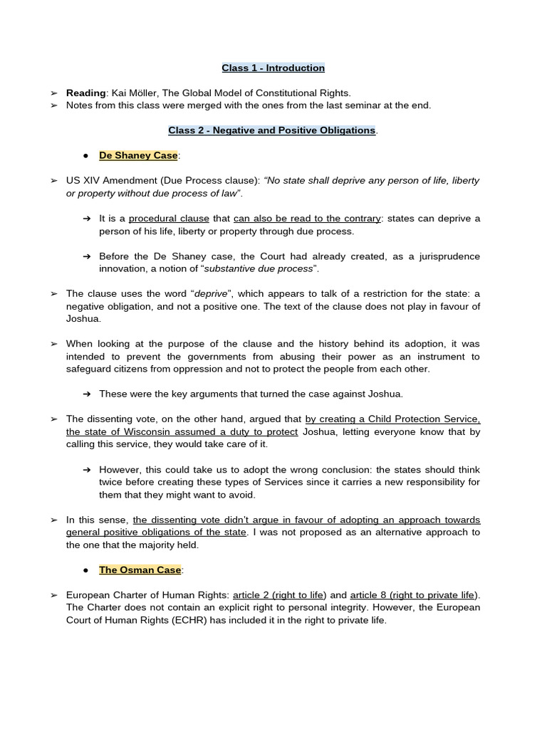 Class Notes - Comparative Constitutional Rights | PDF | Due Process ...