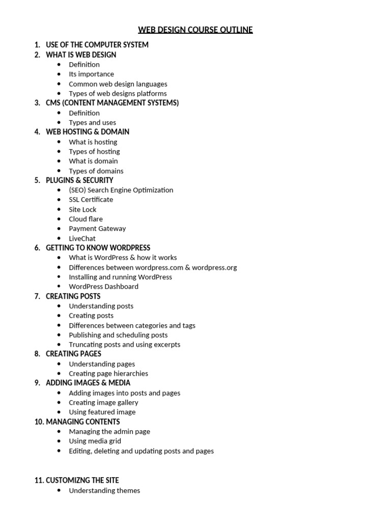 Web Design Course Outline | PDF | Word Press | Software
