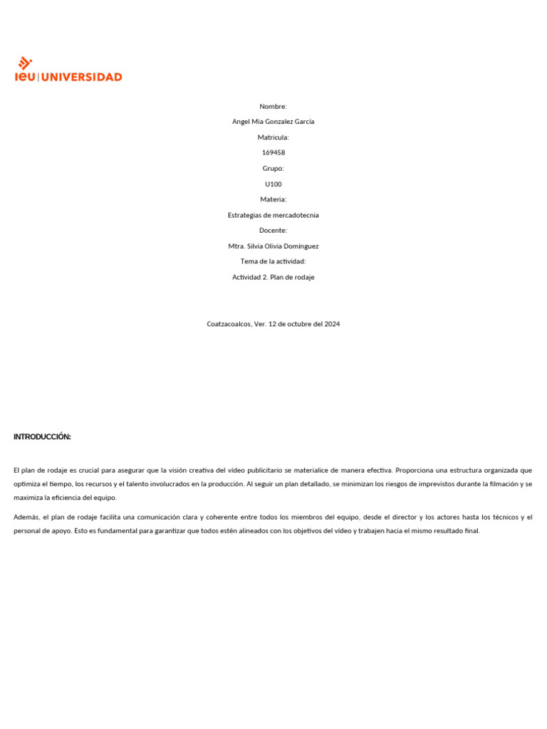 Plan de Rodaje 2 | PDF | Publicidad