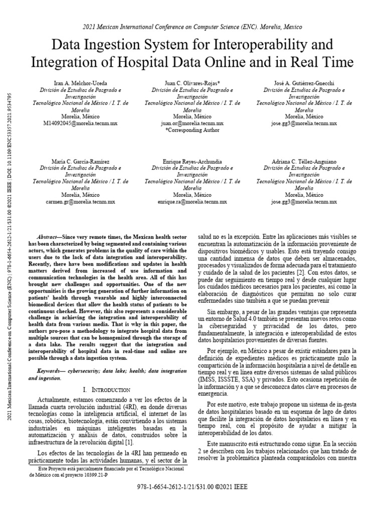 Data ingestion system for interoperability and integration of hospital data online and in real ...