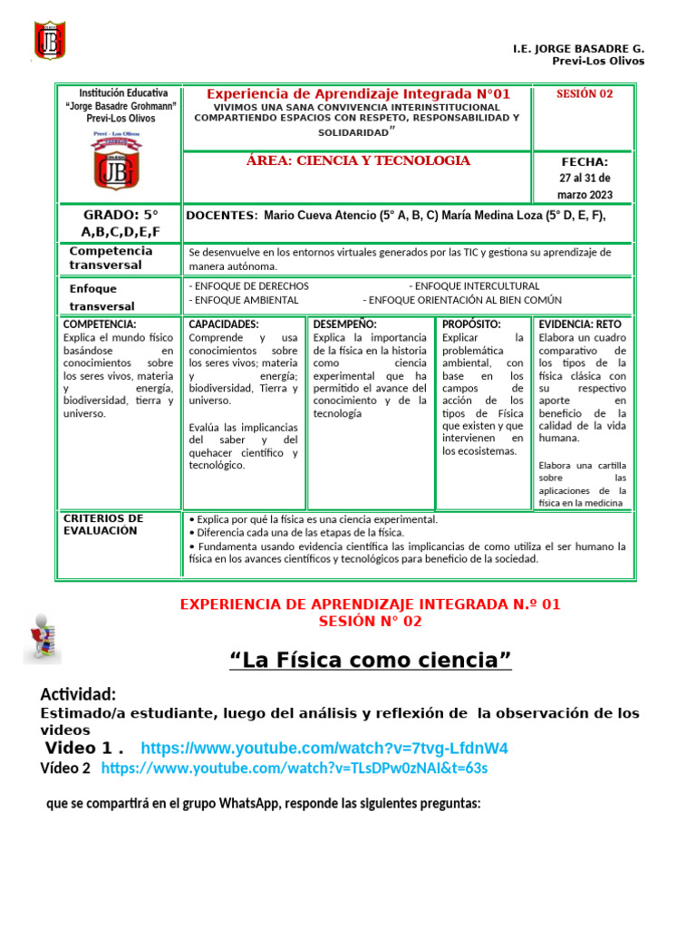 E.A. 01 Sesion 02 - 5to - La Fisica Como Ciencia-2023 | PDF | Física | Electromagnetismo