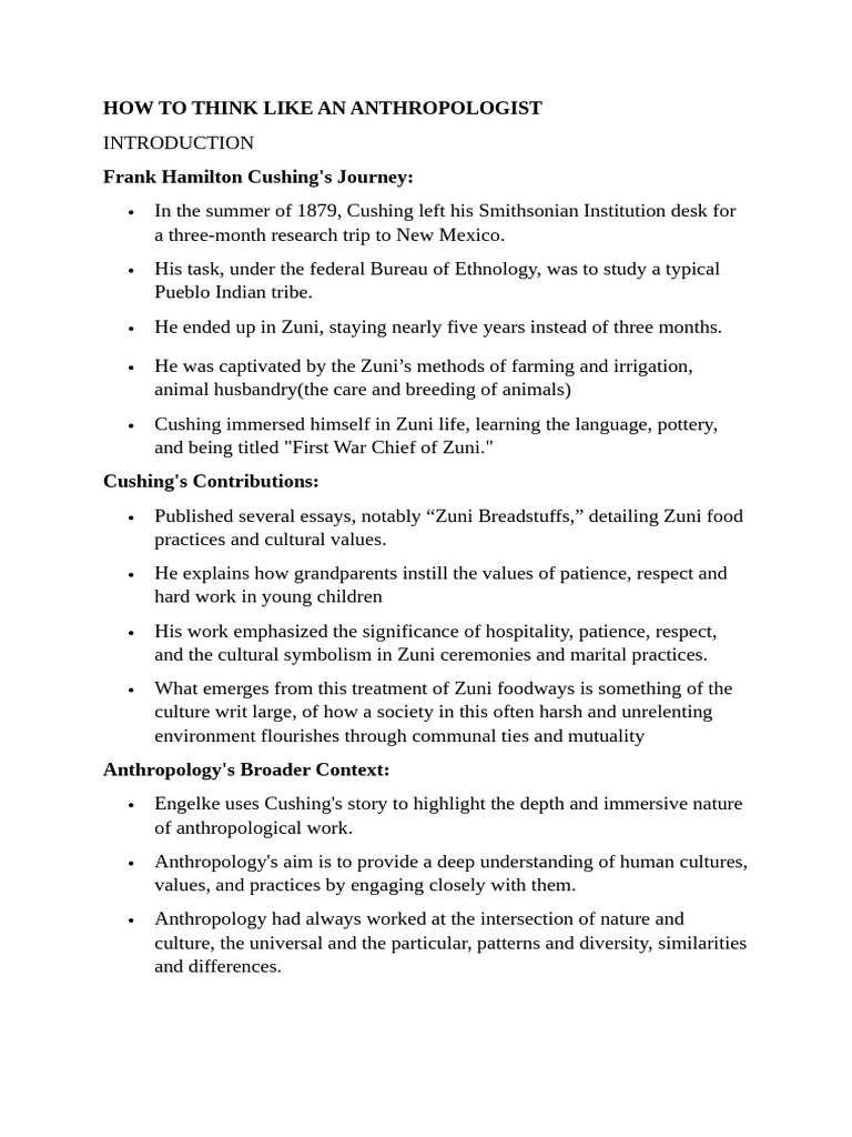 HOW TO THINK LIKE AN ANTHROPOLOGIST - INTRO | PDF | Anthropology ...