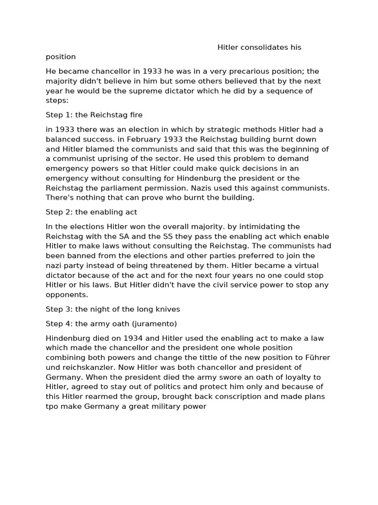 Hitler Consolidates His Position | PDF