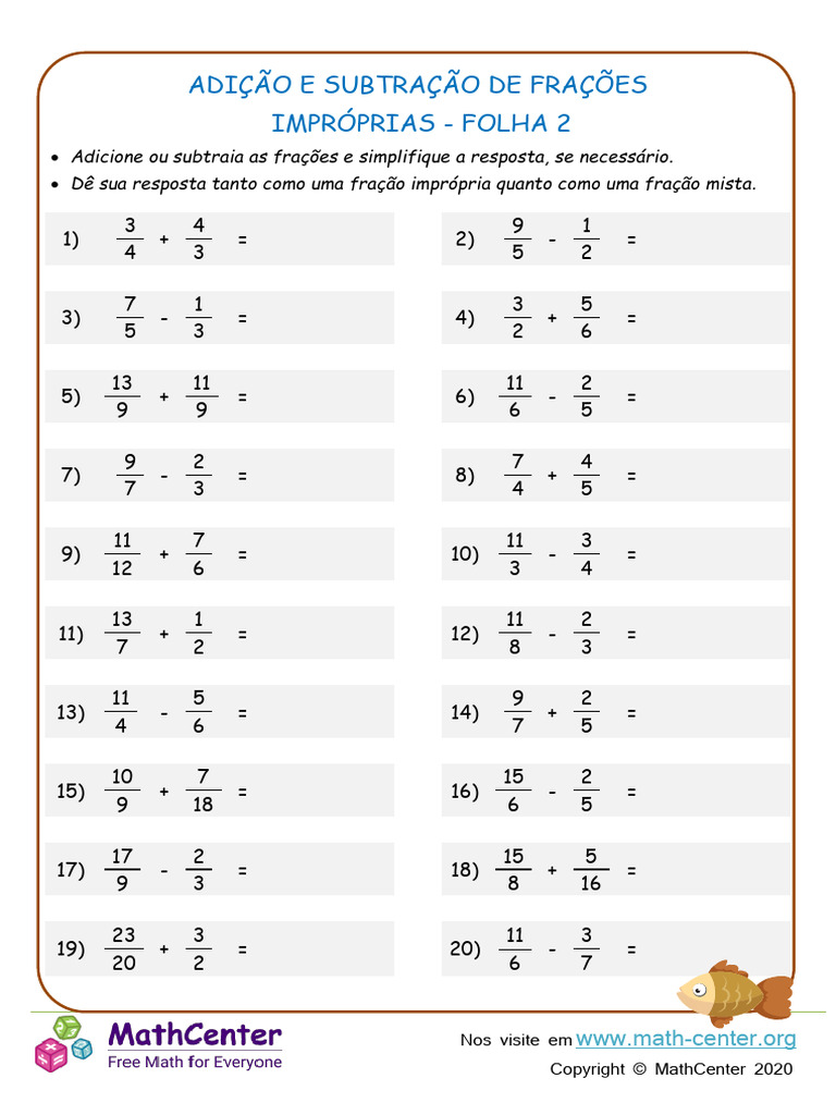 Adding Subtracting Improper Fractions 2 Questions | PDF