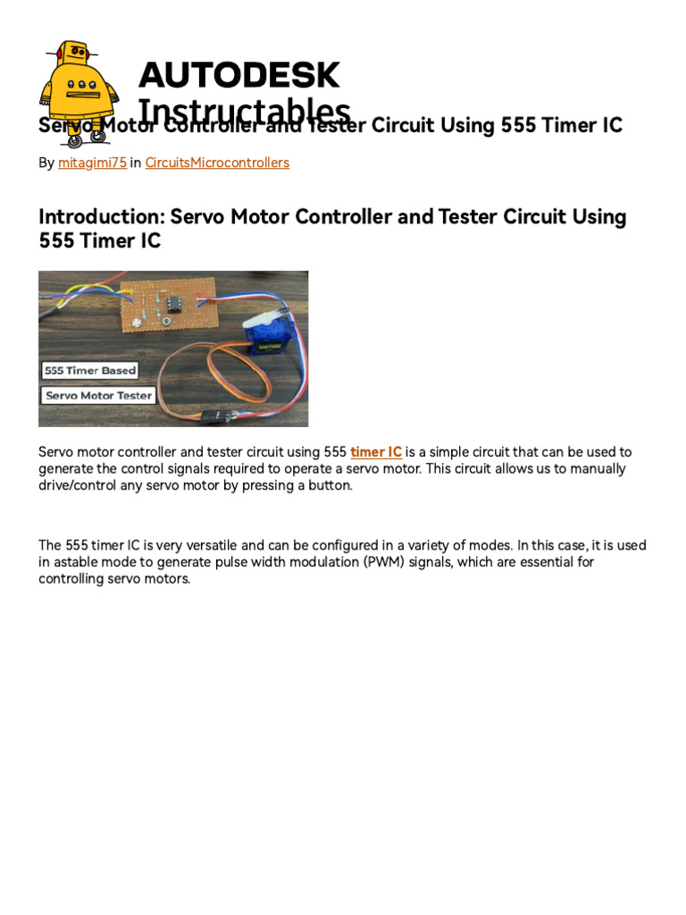 Servo Motor Controller and Tester Circuit Using 555 Timer IC - 3 Steps ...
