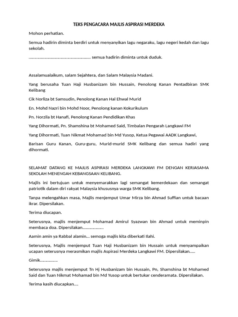 TEKS PENGACARA MAJLIS ASPIRASI MERDEKA | PDF