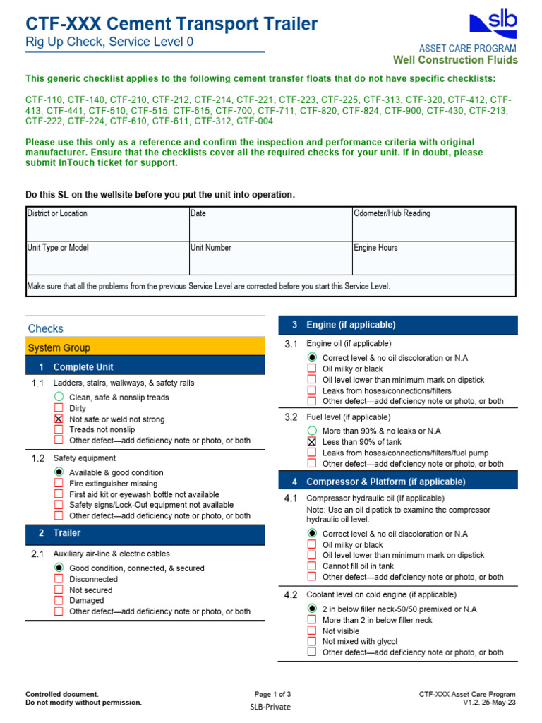 CTF-XXX Cement Trailer Service Checklist | PDF | Mechanical Engineering
