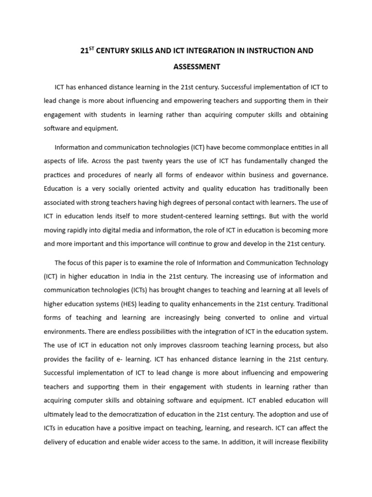 21ST Century Skills and Ict Integration in Instruction and Assessment ...