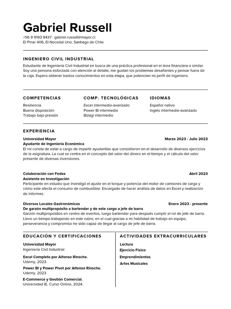CV Gabriel Russell ++ | PDF | Ingeniería
