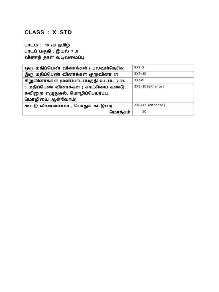 10th Tamil 2nd Mid Term Exam 2022 Syllabus and Question Pattern PDF Download | PDF