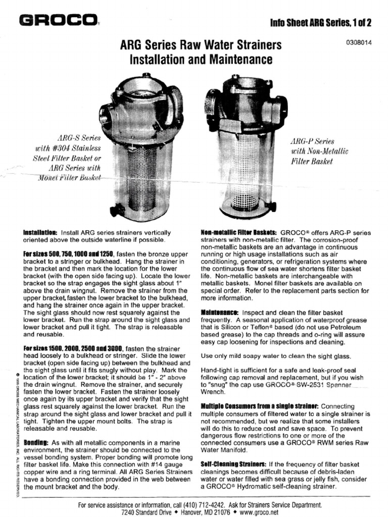 Groco Arg Series Raw Water Strainers | PDF
