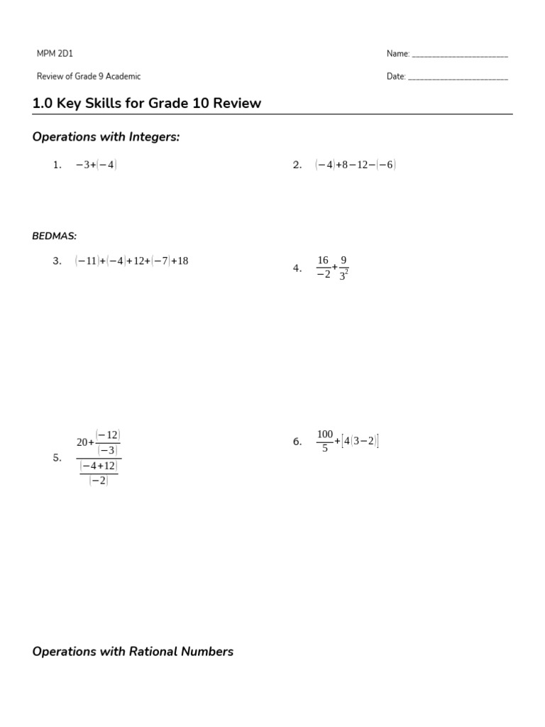 10 - Key Skills for Grade 10 Review | PDF | Arithmetic | Number Theory