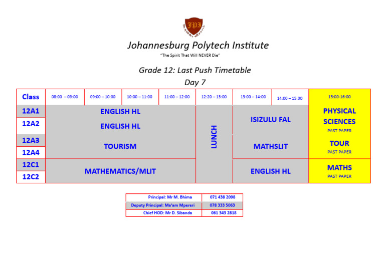 Grade 12 Last Push Timetable Day 7 | PDF