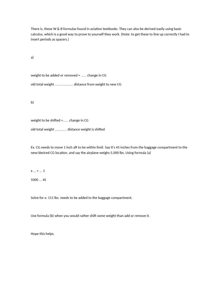 Weight Shift Formulas | PDF