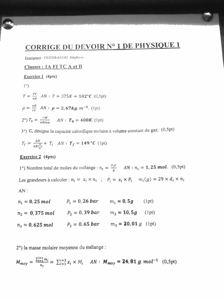 Correction de Devoir N°1 de Physique 1 | PDF
