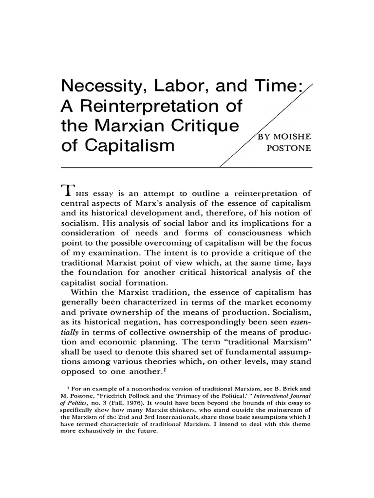 Moishe Postone Necessity Labor Time and Social Domination 1978 | PDF ...
