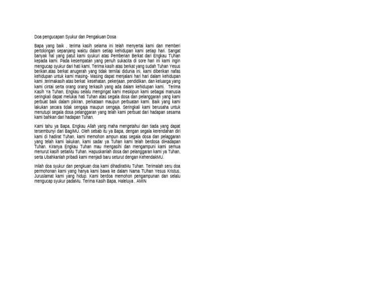 Doa pengucapan Syukur dan Pengakuan Dosa | PDF