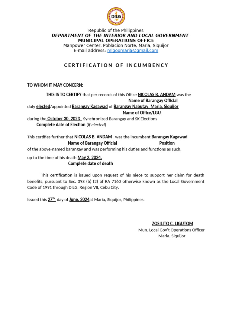 Certificate of Incumbency | PDF