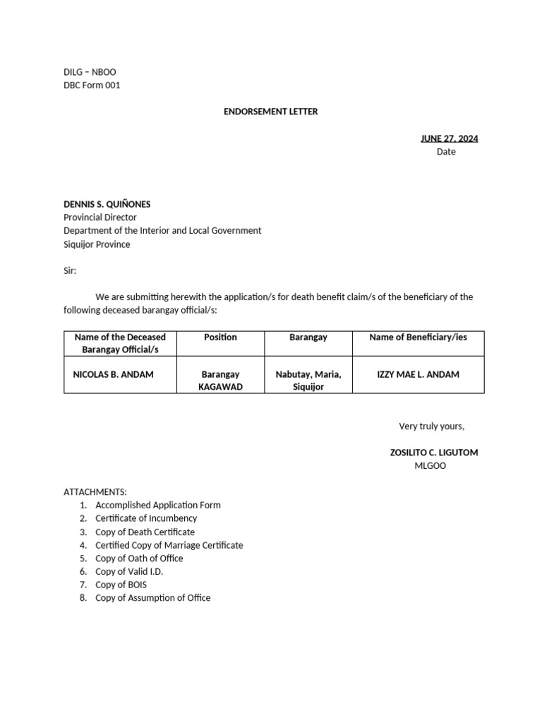 Endorsemet Letter (Death Claims) | PDF