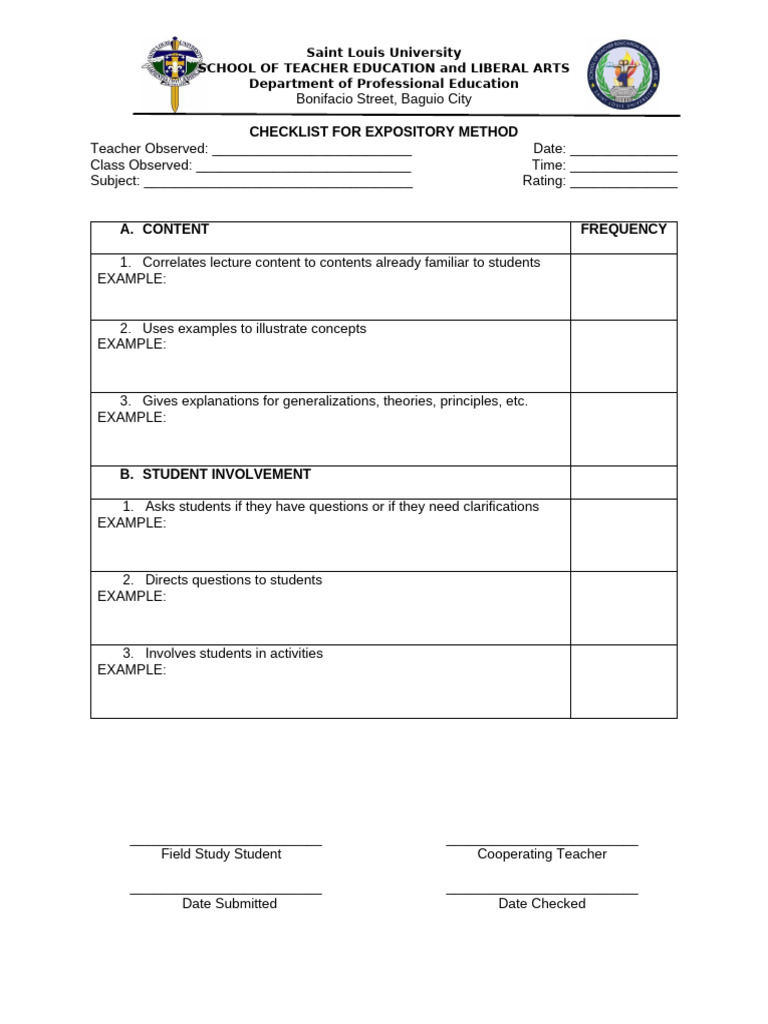Checklist For Expository Method | PDF