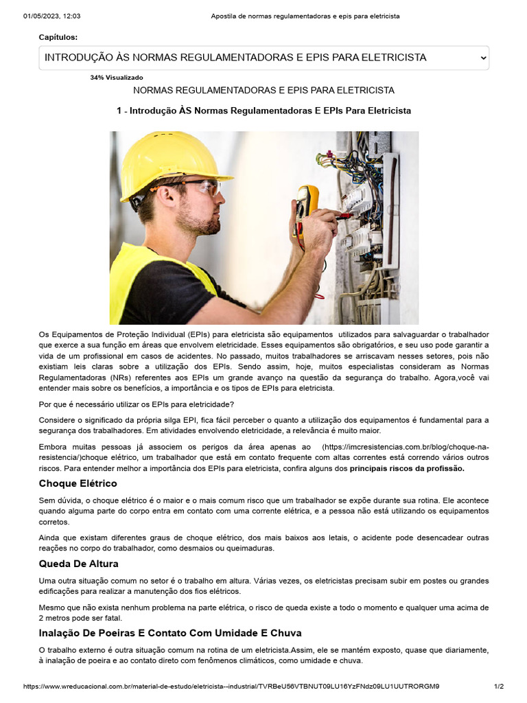 Apostila de Normas Regulamentadoras e Epis para Eletricista | PDF | Eletricista | Eletricidade