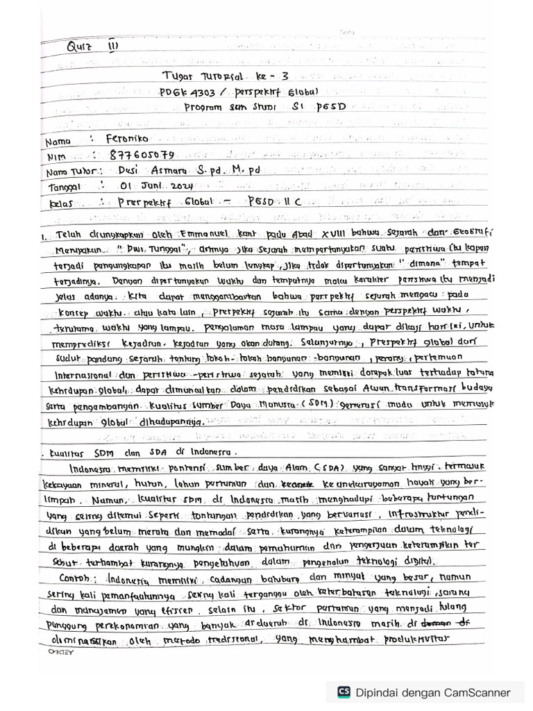 Quiz 3 Prespektif Global Feronika 877605079 | PDF