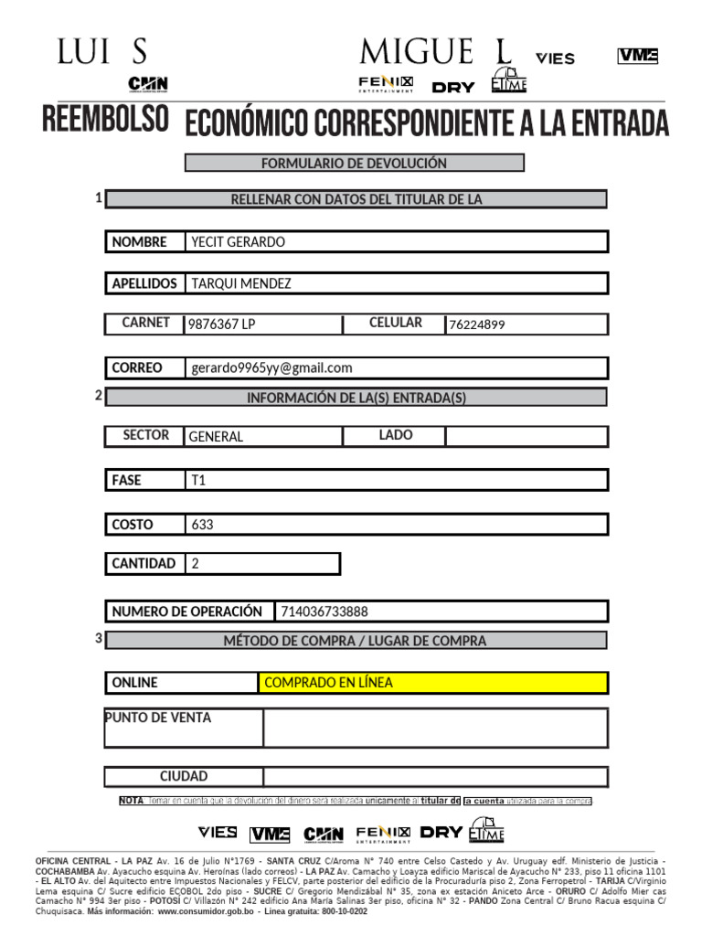 Formulario de Devolucion Luis Miguel | PDF