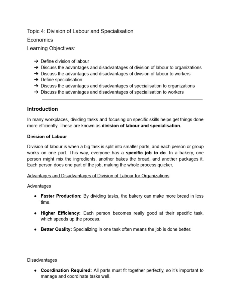 Division of Labour and Specialisation Explained | PDF | Division Of ...
