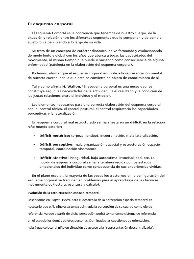 Esquema corporal y estructuración temporal | PDF | Percepción | Aprendizaje
