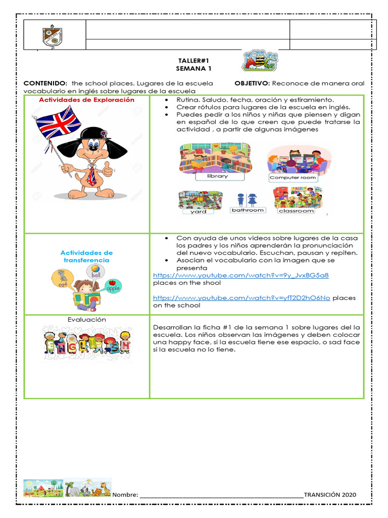 Vocabulario de lugares en la escuela | PDF
