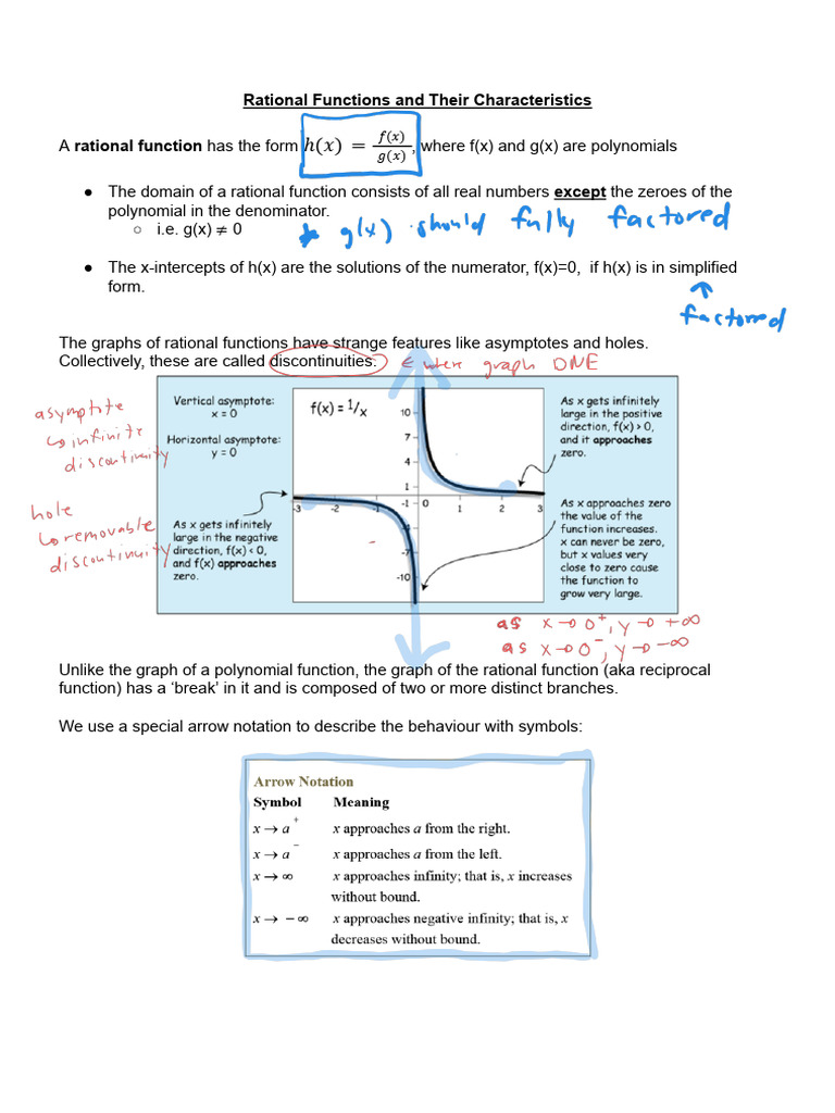Day 1 - Rational Functions and Their Characteristics 1 | PDF