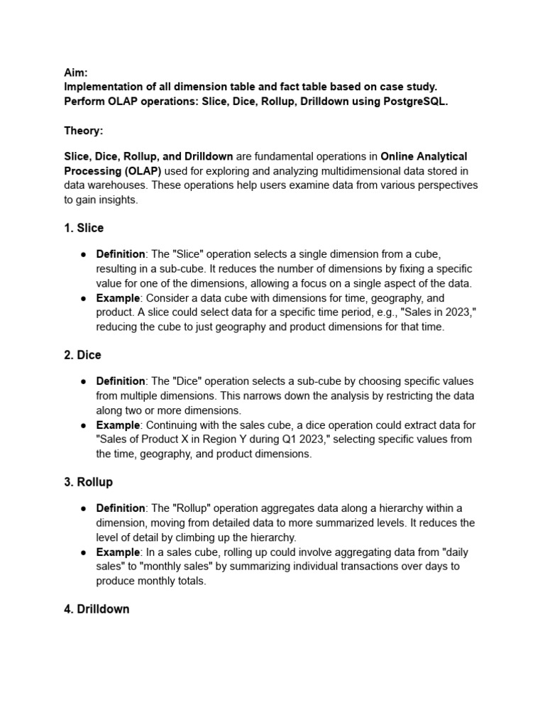 OLAP Operations in PostgreSQL Explained | PDF | Clinical Medicine ...