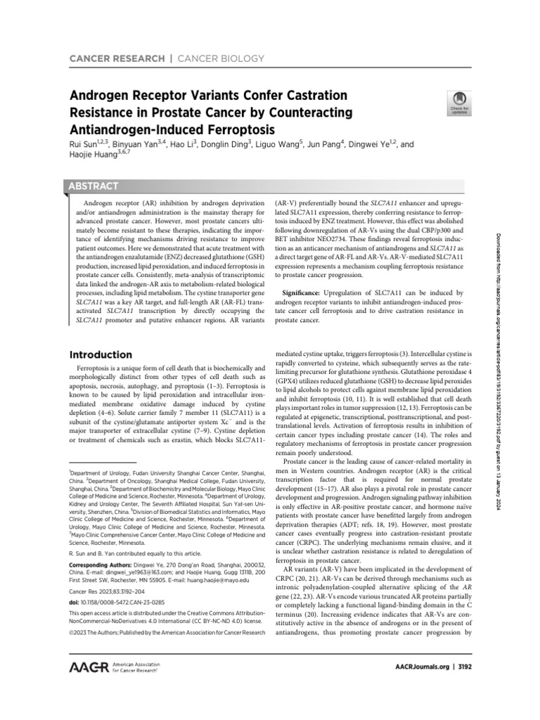 Androgen Receptor Variants Confer Castration | PDF | Health Sciences | Cell Biology
