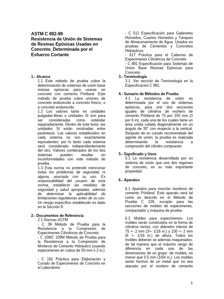 Norma Astm 882 Adhesive Epoxy Test Metod20050503 | PDF | Hormigón | Cemento