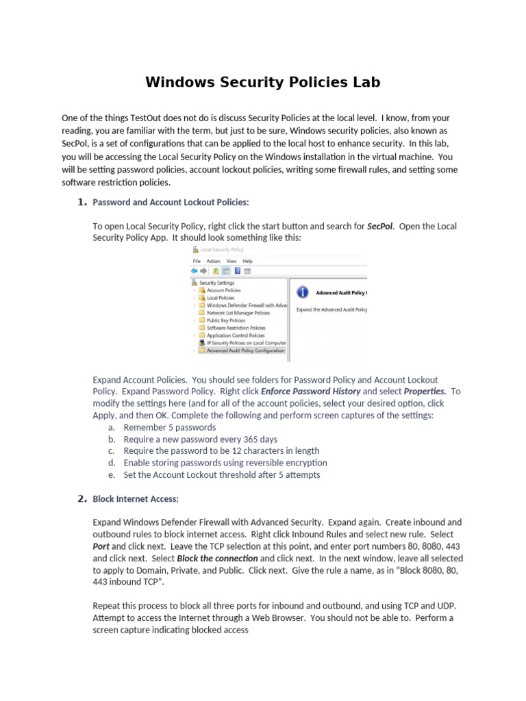 Windows Security Policies Lab | PDF | Password | Microsoft Windows