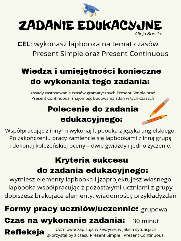 LAPBOOK Present Simple Oraz Present Continuous - Alicja Soszka | PDF