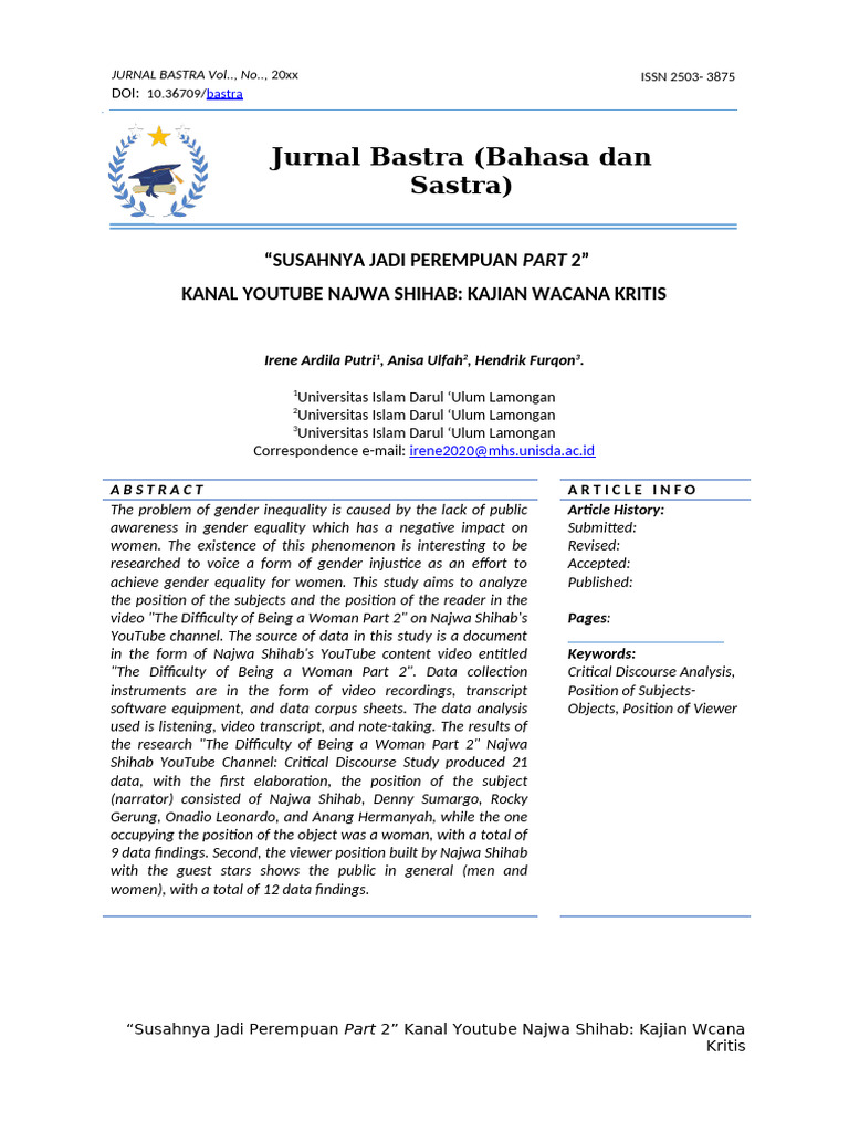 Susahnya Jasi Perempuan Part 2 Kanal YouTube Najwa Shihab Kajian Wacana Kritis | PDF