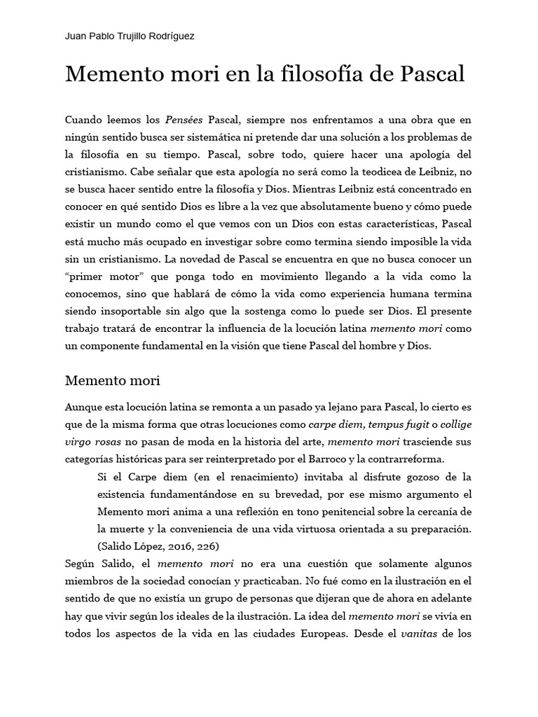 Memento Mori en La Filosofía de Pascal (1) | PDF | Conocimiento | Existencia
