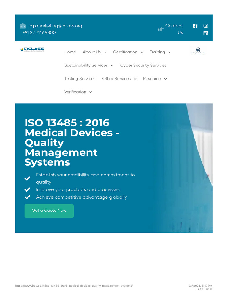 ISO 13485 Certification - Quality Management Systems - IRQS | PDF ...