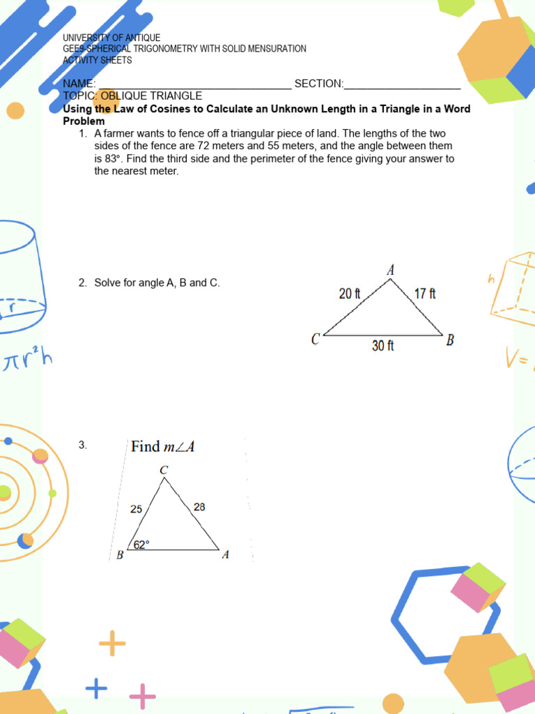 Oblique Triangle Activity | PDF