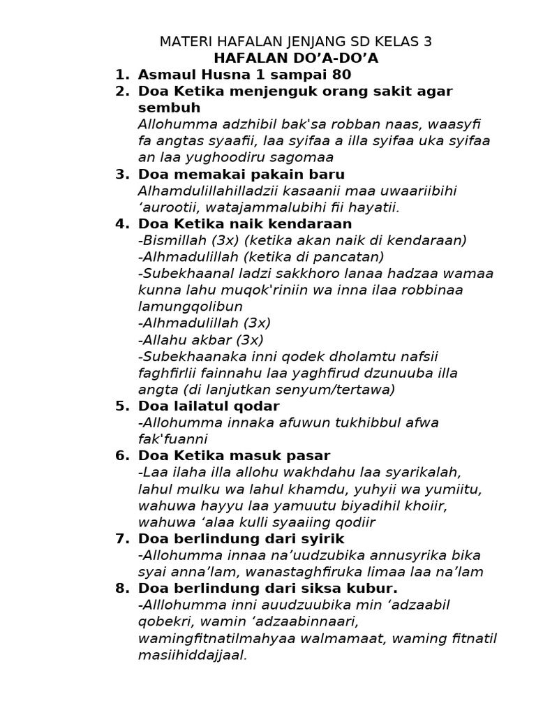 Materi Hafalan SD Kelas 3 | PDF