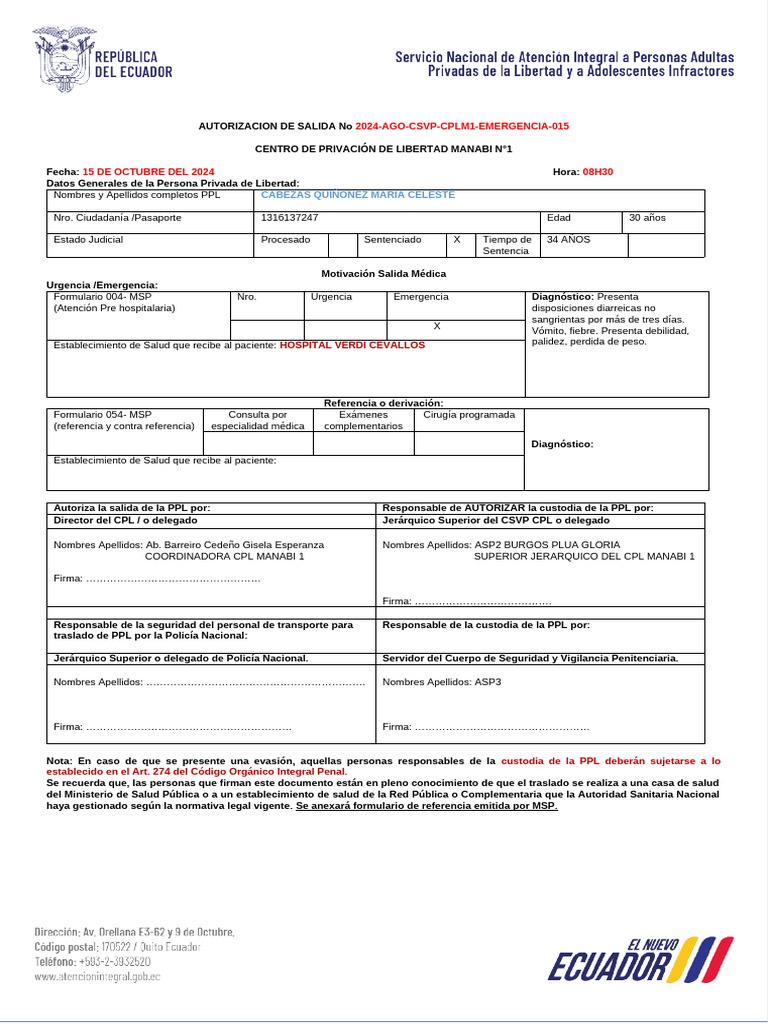 Autorización de Salida Médica PPL 2024 | PDF | Hospital