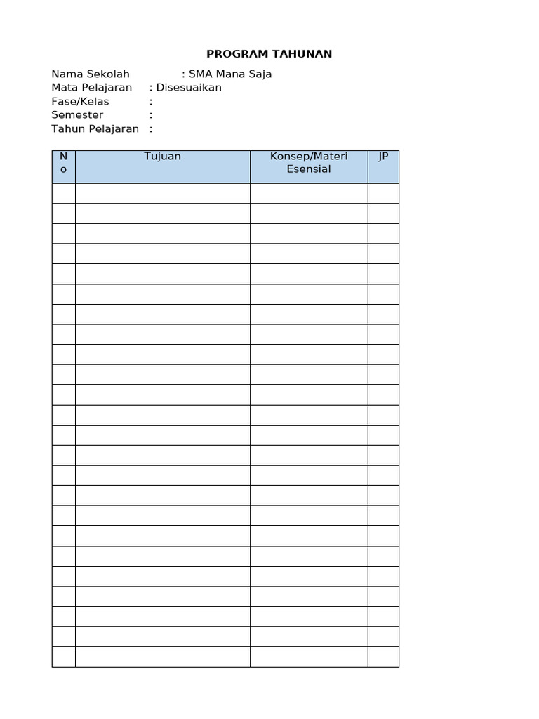 Program Tahunan SMA Mana Saja | PDF